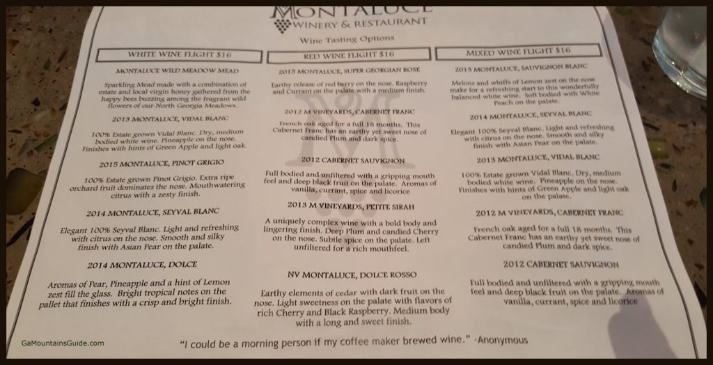 Montaluce Tasting Menu GaMountainsGuide.com 201610 | Ga Mountains Guide