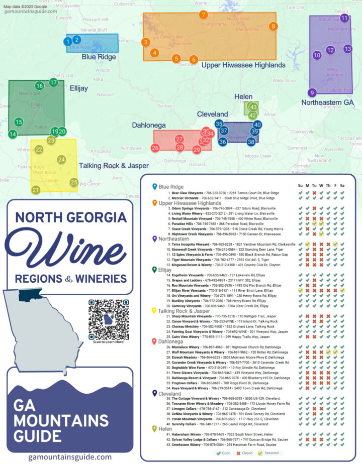 North Georgia Mountains Wine Country Guide and Winery Map